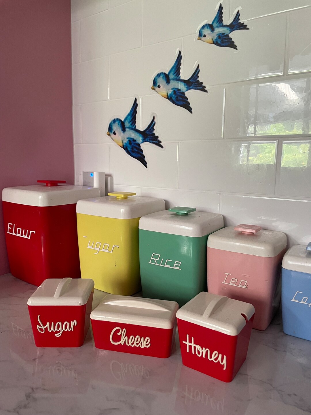 Retro Vintage Rare Atomic Starburst Gay Ware Nally Canister Trio Cheese ...