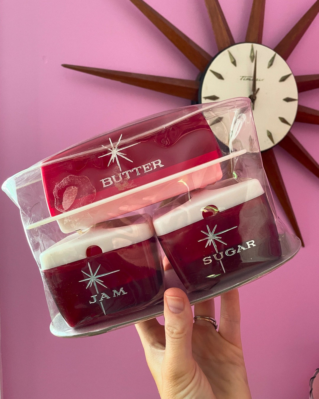 Retro Vintage Rare Atomic Starburst Nally Canister Trio Butter Jam ...