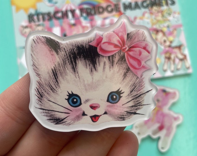 Vintage Inspired Kitsch Kawaii Retro Fridge Magnet Kitchen Cat Kitten ...