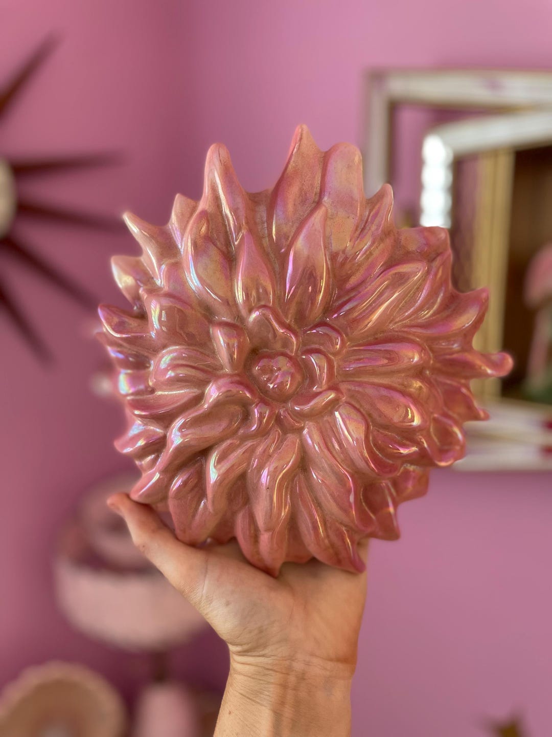 Vintage Deco Retro 1950s Wall Vase Sea Urchin Flower Pottery Mcm Kitsch ...