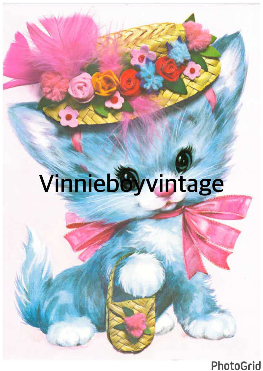 Vintage Kitten Download Digital Print File Kitsch Vinnie Boy Cat Pastel ...