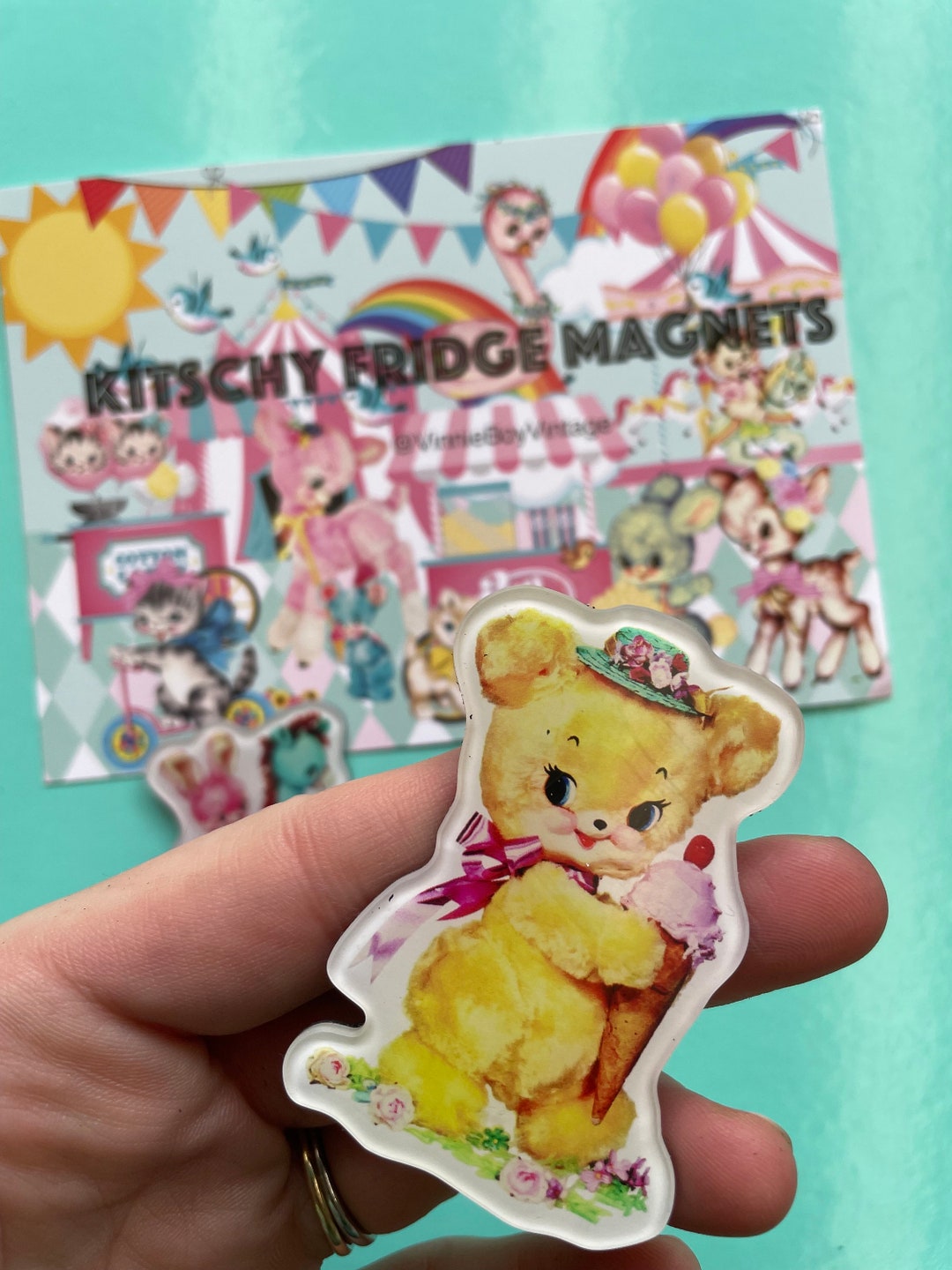 Vintage Inspired Kitsch Kawaii Retro Fridge Magnet Bear Bunny Rabbit ...