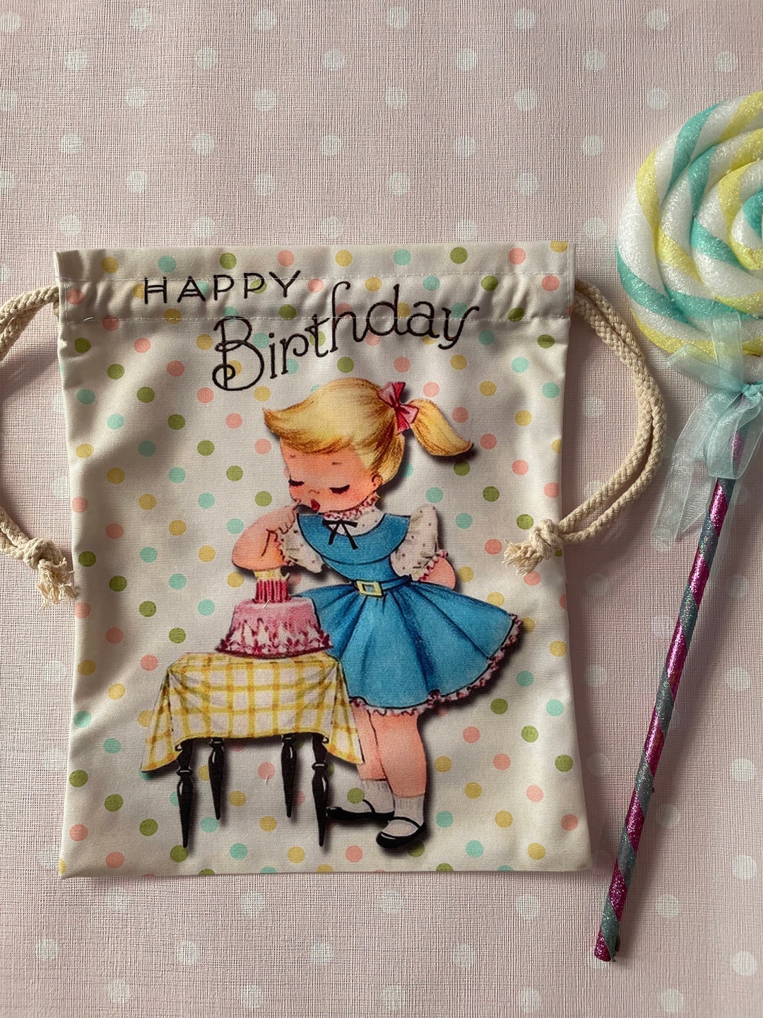 Vintage Kitsch Retro Sustainable Reusable Drawstring Birthday Gift ...
