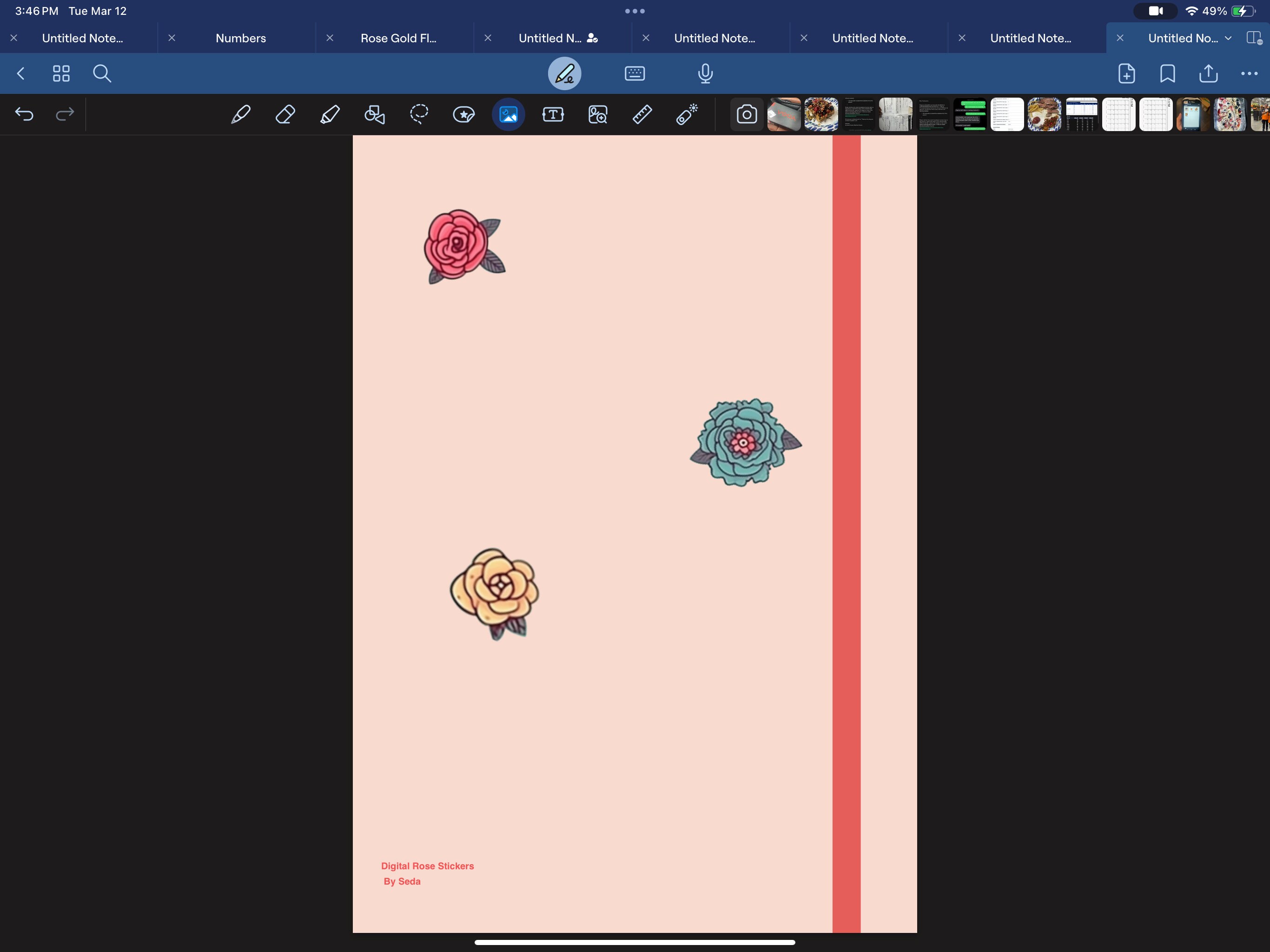 Digital Roses Stickers, PNG, Goodnotes Pre-cropped, Roses, Cute Digital ...