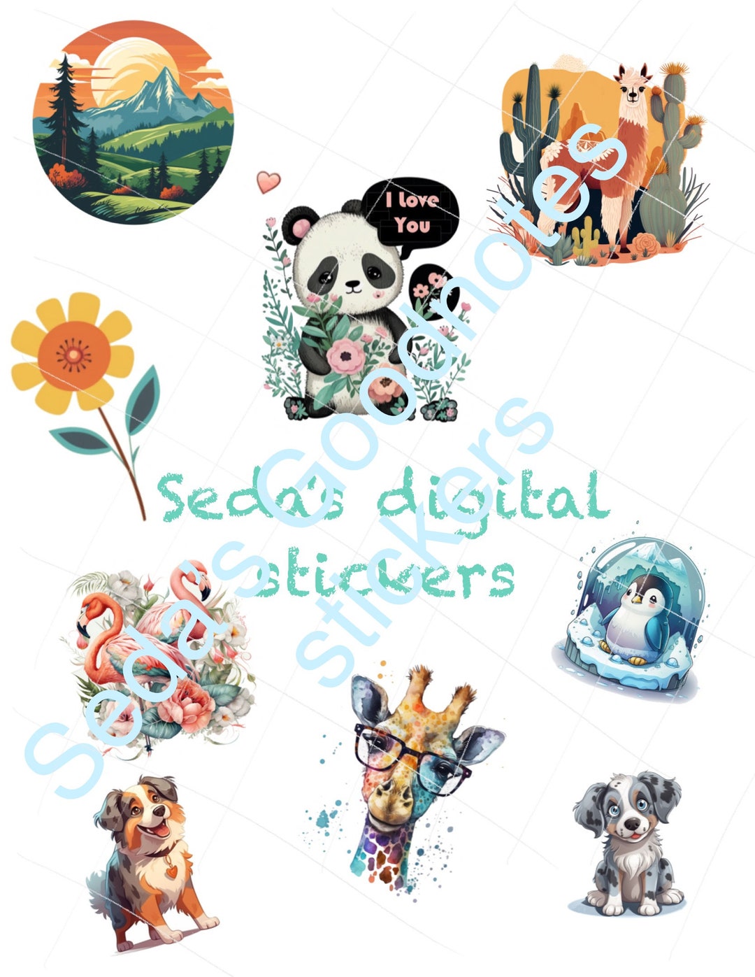 Digital Stickers Goodnotes, Png,cute Animal Stickers,panda,giraffe ...