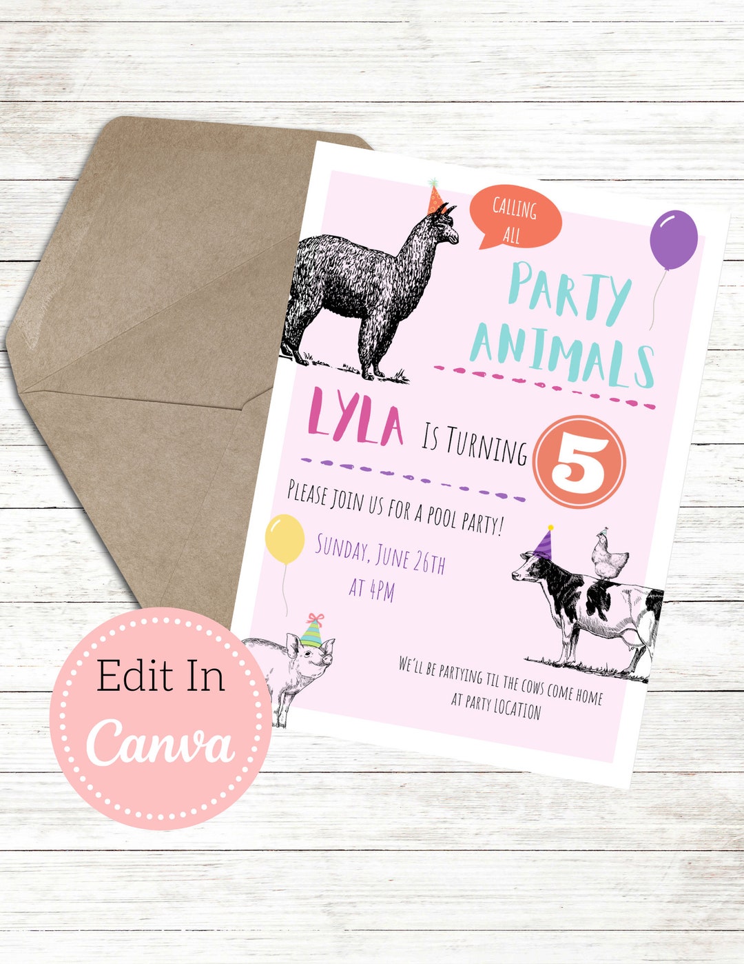 Editable Farm Party Animal Party Invitation Template - Etsy