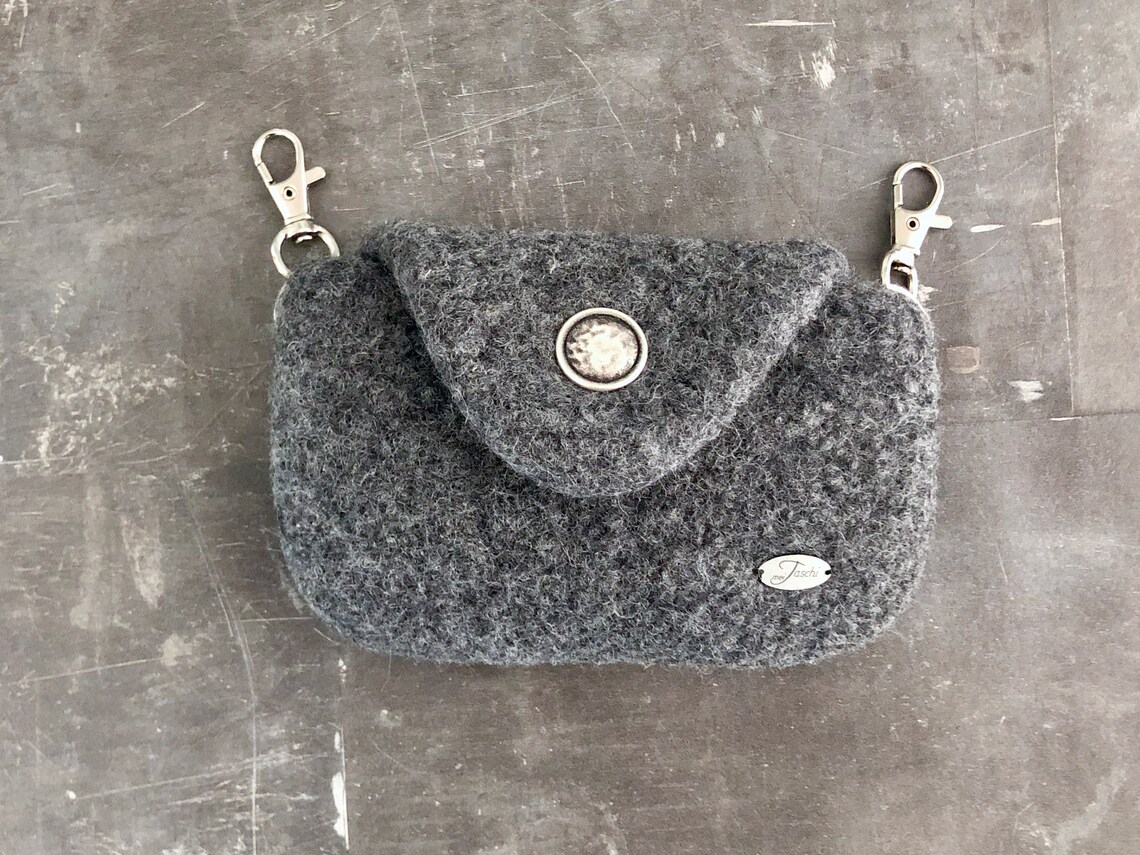 Dark grey belt bag for women and men felted wallet hand made | Etsy