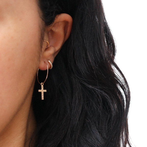 Cross Hoop Earrings - Etsy