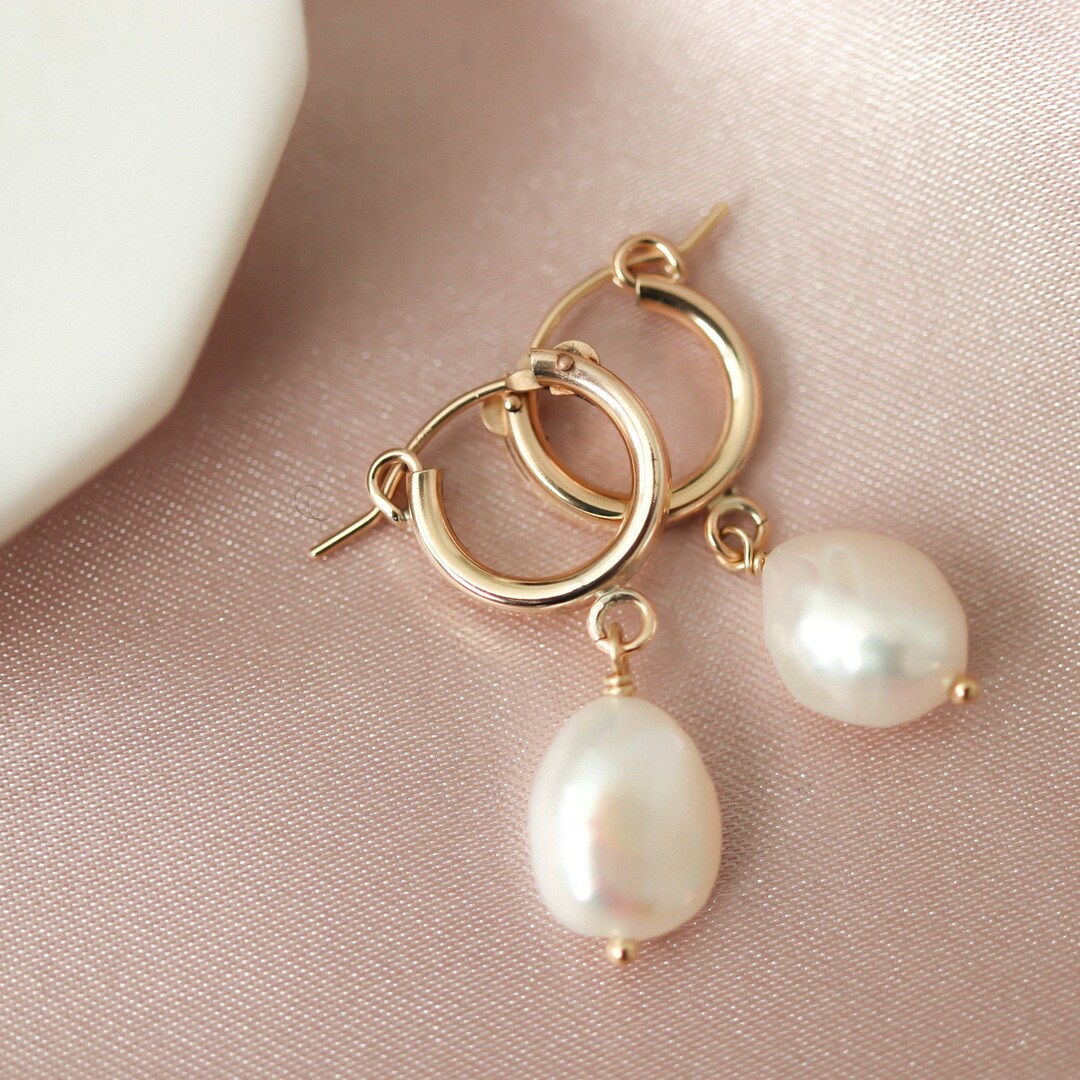 Pearl Dangle Hoops Baroque Pearl Hoop Earrings Bridesmaids Gift Pearl ...