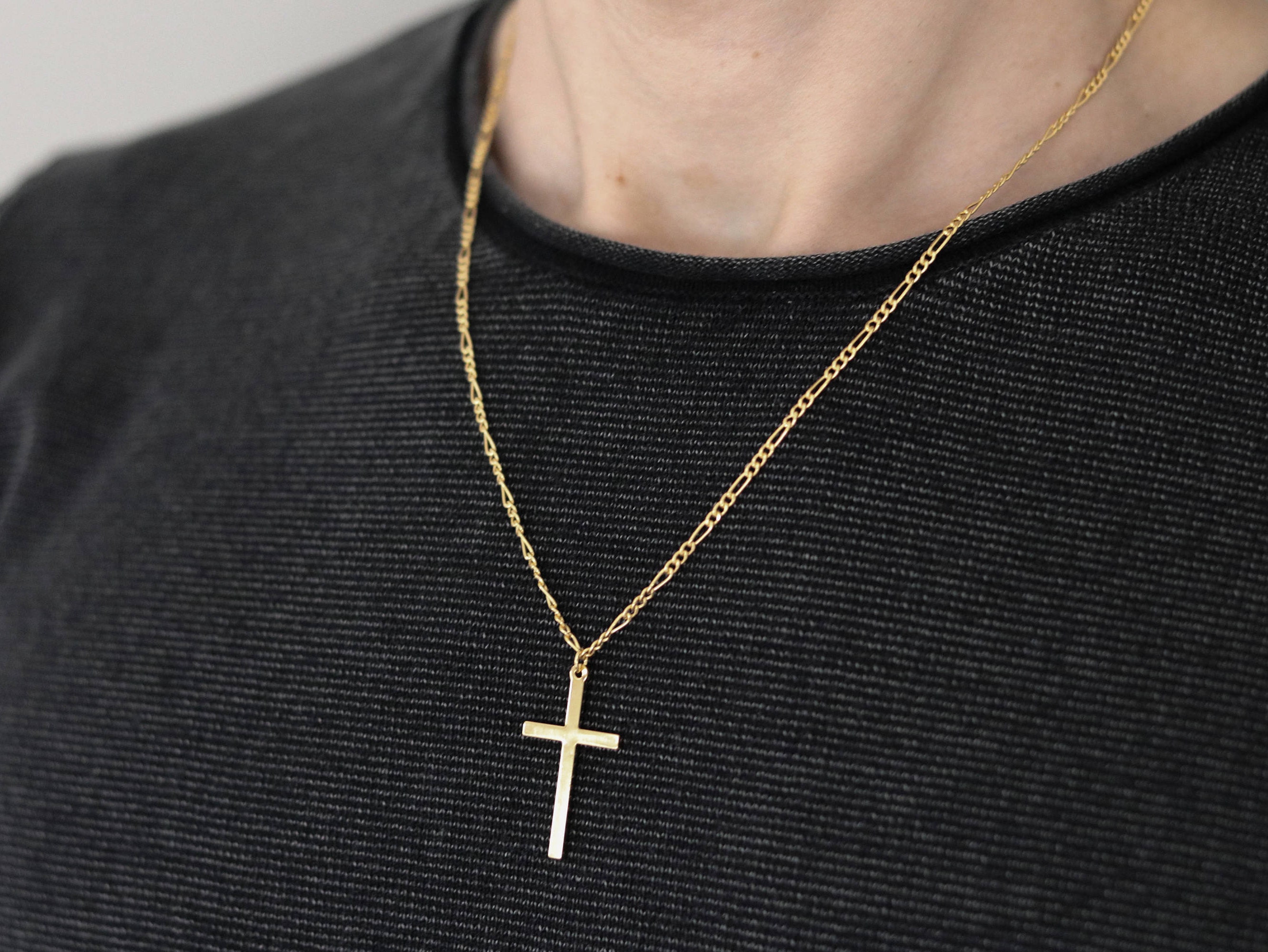 Gold Cross Necklace Gold Necklace Men Gold Chain Necklace Etsy
