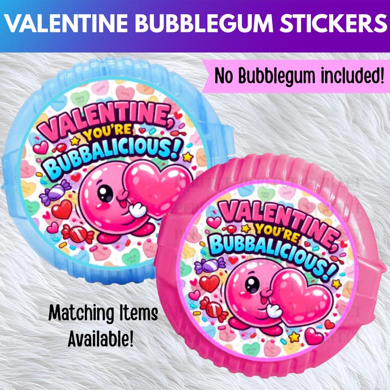 Valentine Bubblegum Stickers, Bubble Tape Valentine Favor, Valentine ...