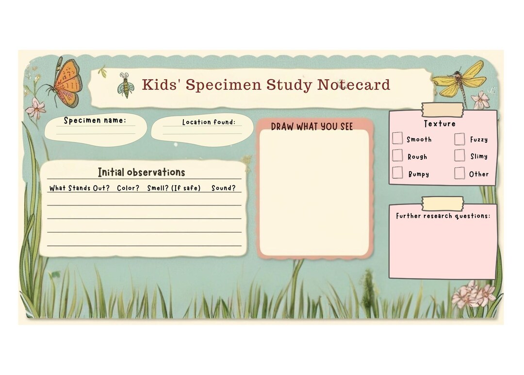 Kids Specimen Study Notecard - Etsy