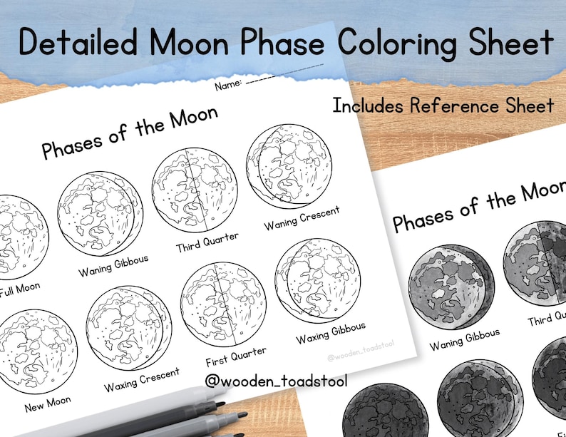 Detailed Moon Phase Coloring Sheet and Reference Page - Etsy