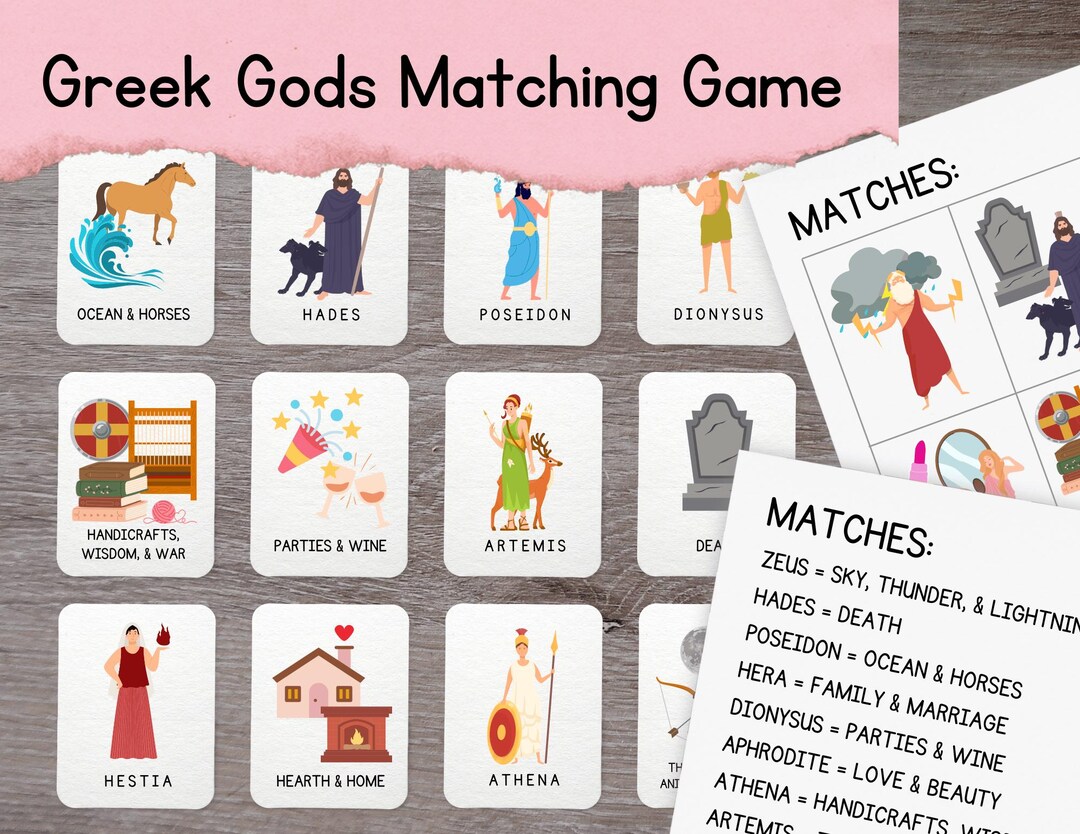 Greek Gods Matching Game - Mythology Memory Game - Etsy