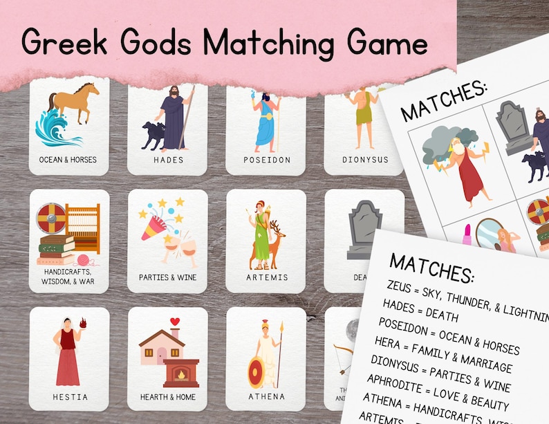 Greek Gods Matching Game - Mythology Memory Game - Etsy