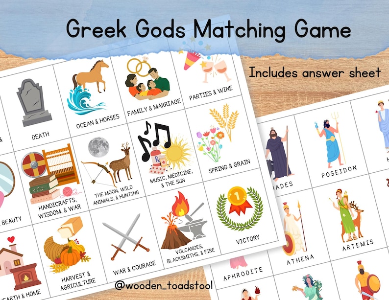Greek Gods Matching Game - Mythology Memory Game - Etsy