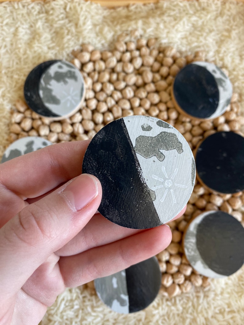 Wooden Moon Phases Hand Printed Lunar Phases Montessori Waldorf ...