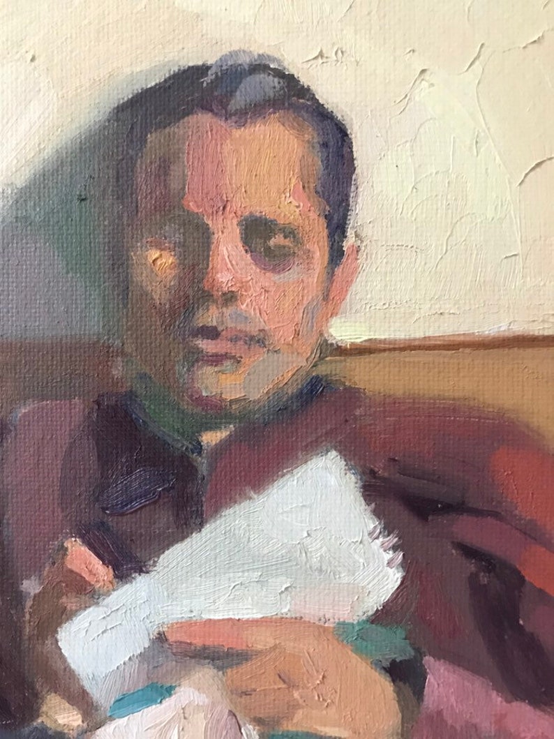 Male Portrait Reading Original Art Painting on Canvas Figurative Art - Etsy