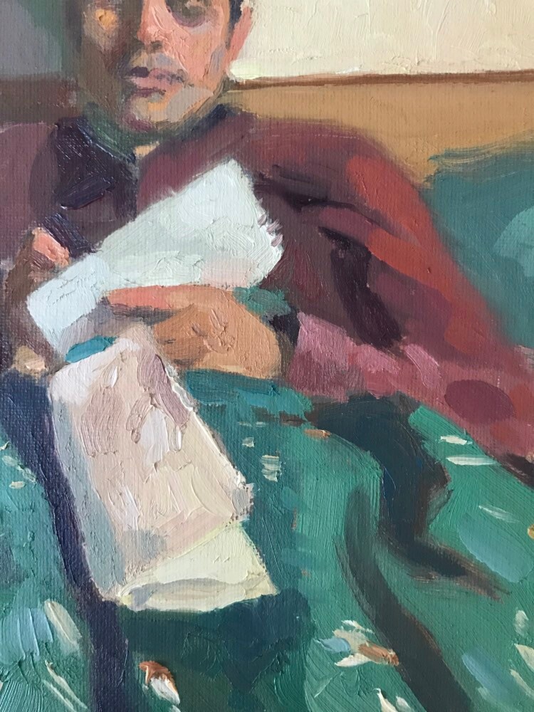 Male Portrait Reading Original Art Painting on Canvas Figurative Art - Etsy