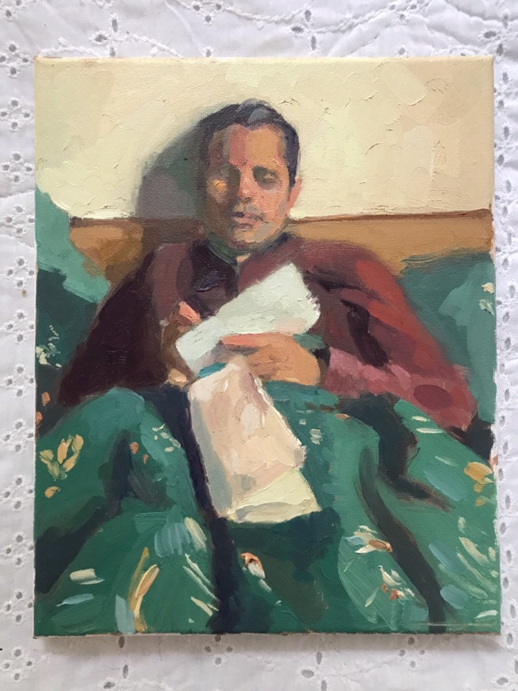 Male Portrait Reading Original Art Painting on Canvas Figurative Art - Etsy