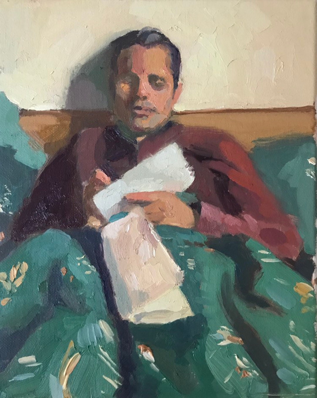 Male Portrait Reading Original Art Painting on Canvas Figurative Art - Etsy