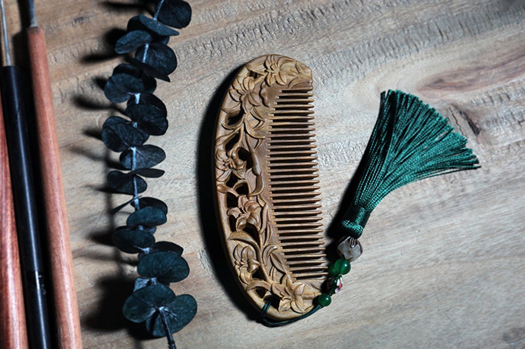 Handmade Seamless Natural Green Sandalwood Massage Comb, Anti Static ...