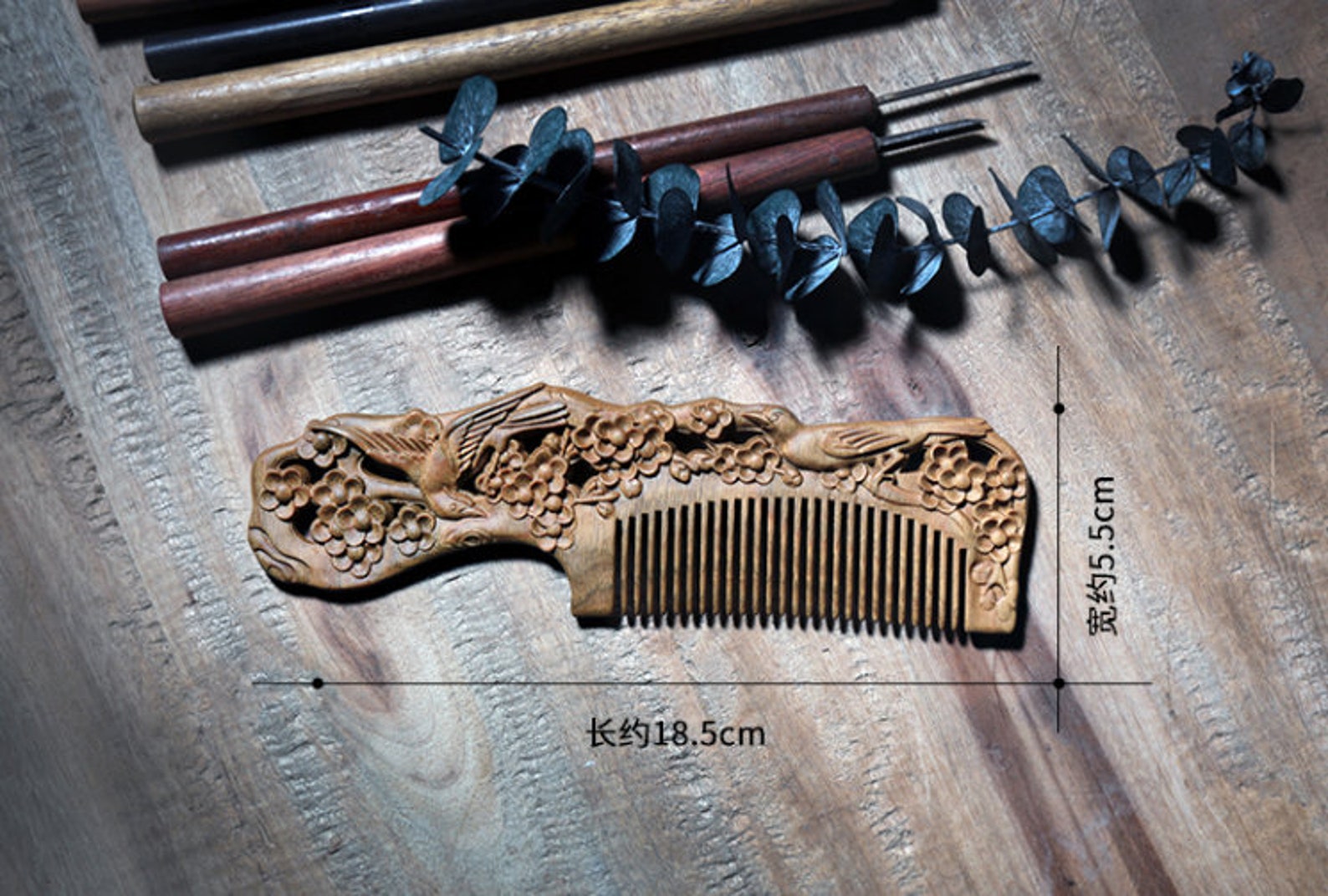 Handmade Seamless Natural Green Sandalwood Massage Comb, Anti Static ...