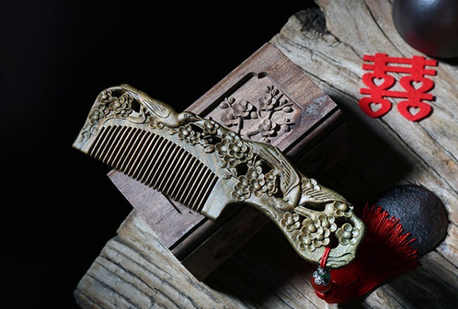 Handmade Seamless Natural Green Sandalwood Massage Comb, Anti Static ...