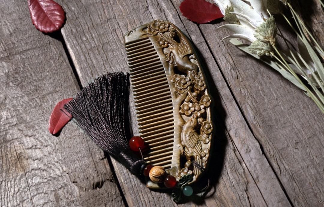 Handmade Seamless Natural Green Sandalwood Massage Comb, Anti Static ...