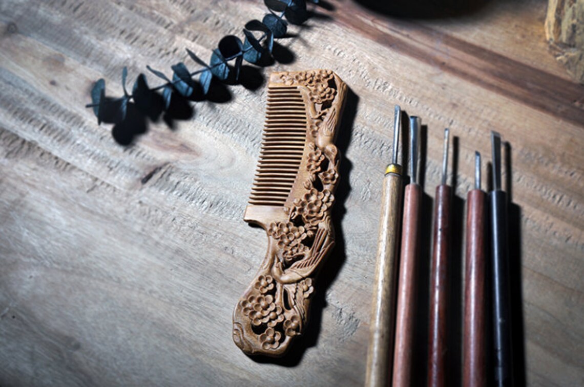 Handmade Seamless Natural Green Sandalwood Massage Comb Anti | Etsy