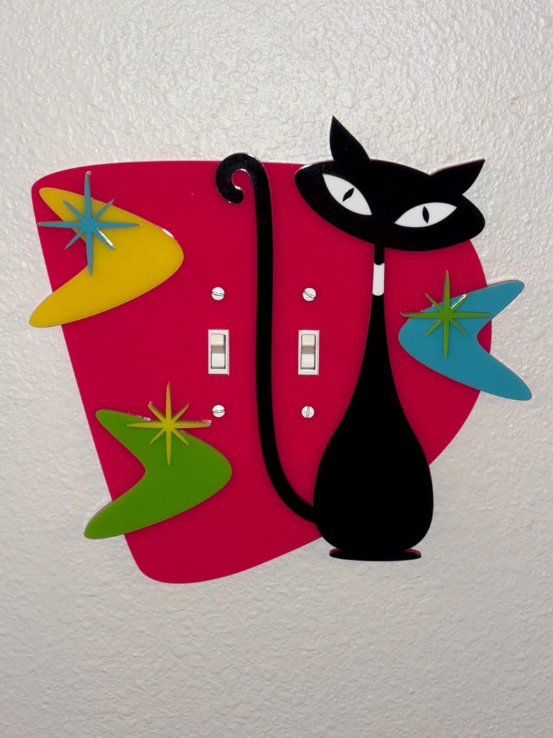 Atomic Black Cat Light Switch Cover | Mid Century Modern Acrylic Wall ...