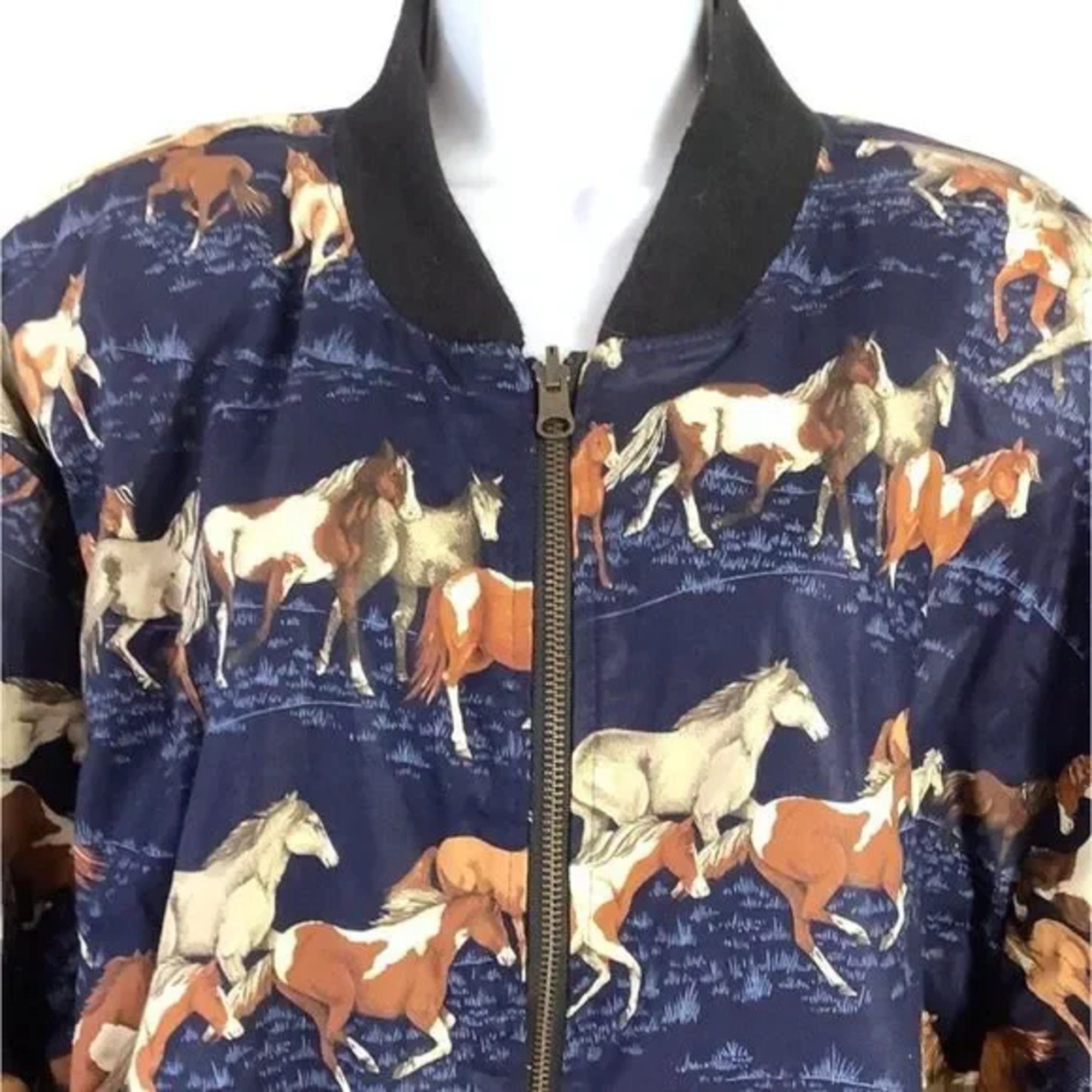VINTAGE OSFM Infinity Chic Horse Print Reversible Bomber Jacket Western ...