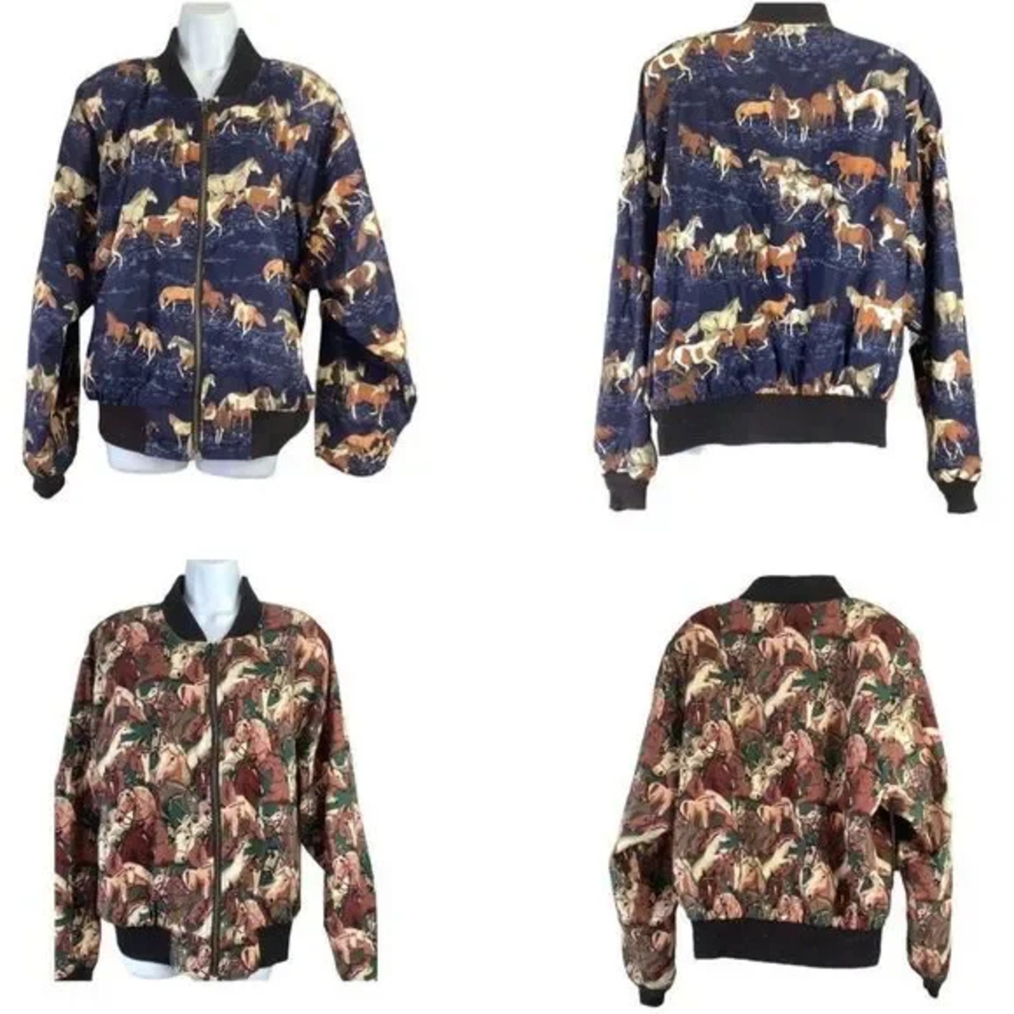VINTAGE OSFM Infinity Chic Horse Print Reversible Bomber Jacket Western ...