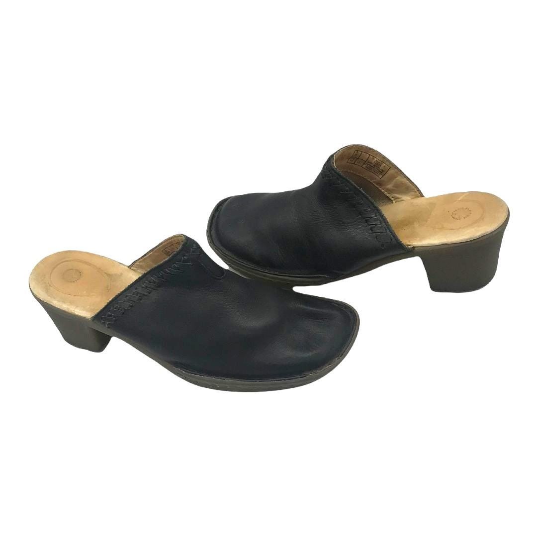 VTG Dr Doc Martens DANA Black Leather Heeled Clogs US 8 Slide Mule ...