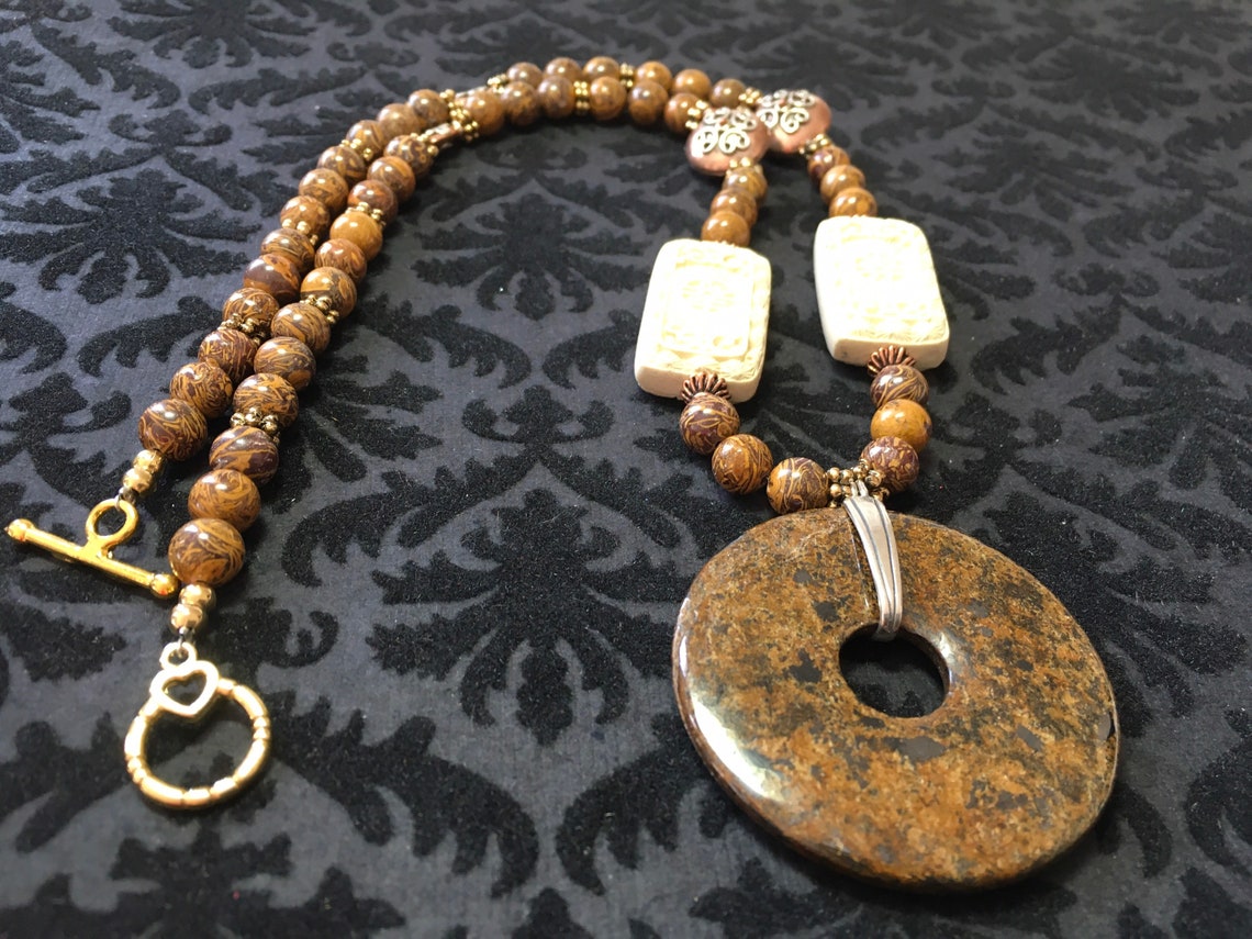 Brown Natural Stone Necklace With Natural Stone Pendant - Etsy