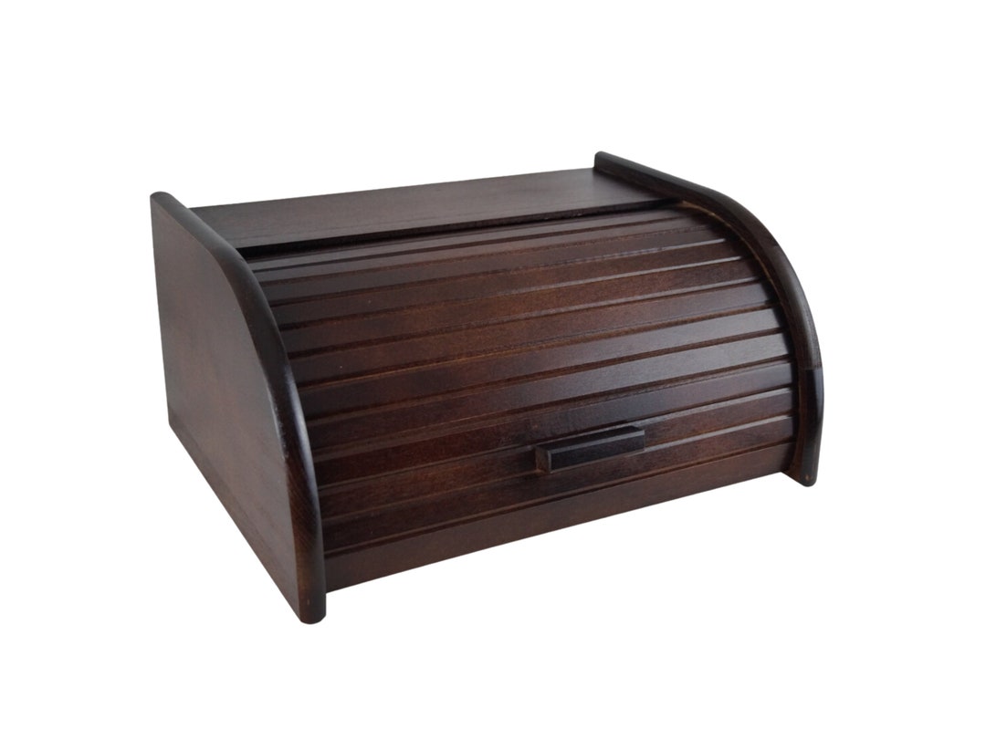 Small Walnut Bread Box Countertop Wooden Bread Bin Classic Home Decor ...