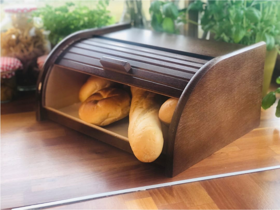 Rustic Dark Walnut Wooden Bread Box Vintage Inspired Bread Storage ...