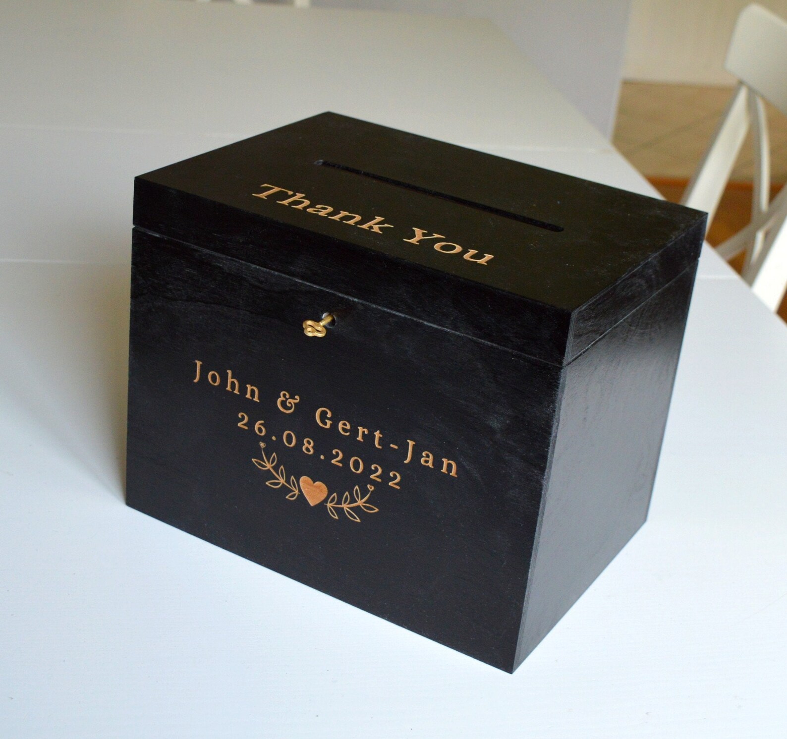 Black Personalized Wedding Card Box With Lock | Etsy