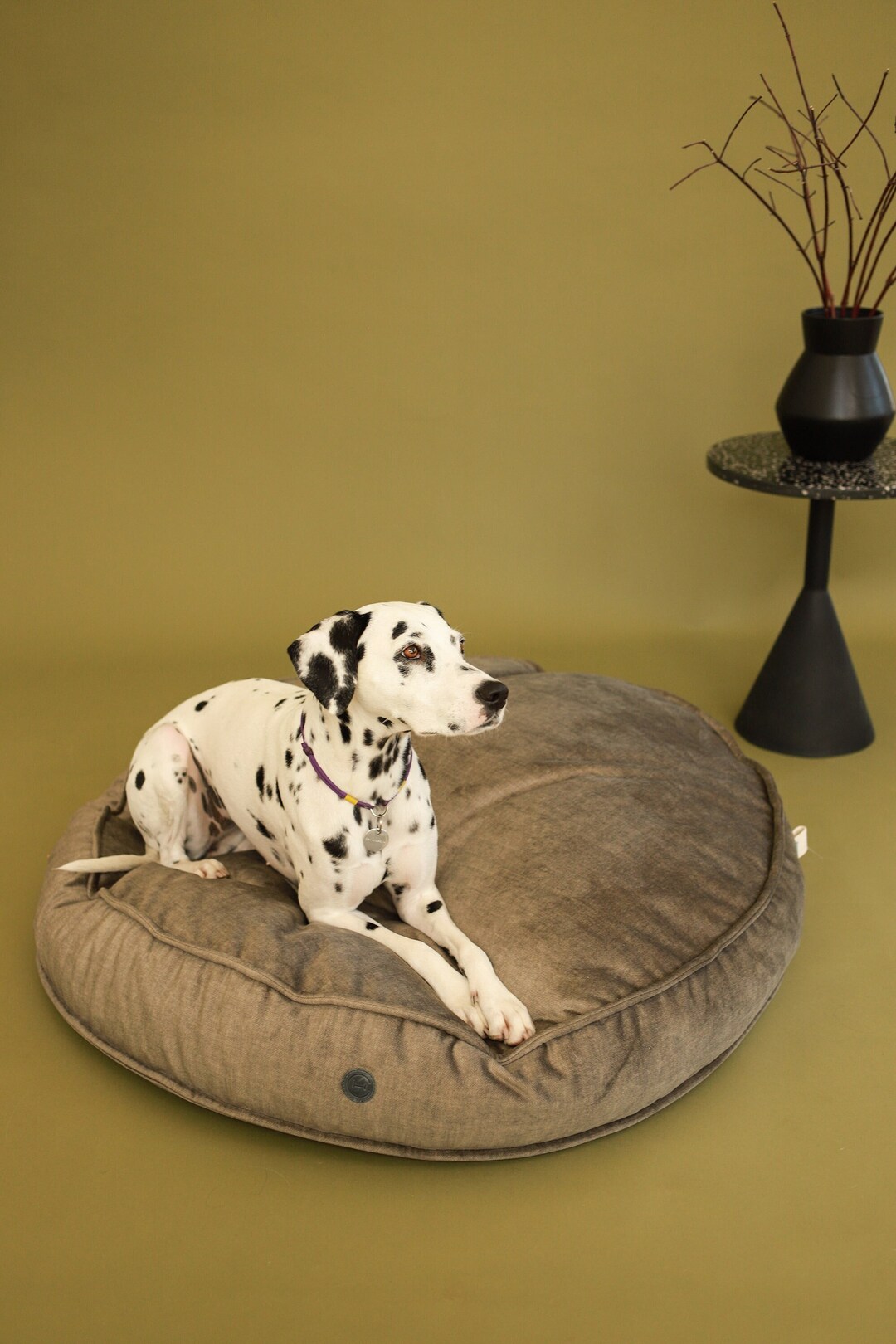 Round Dog Bed, Soft Velour Bed for Medium Dog, Floor Cushion Bed for ...