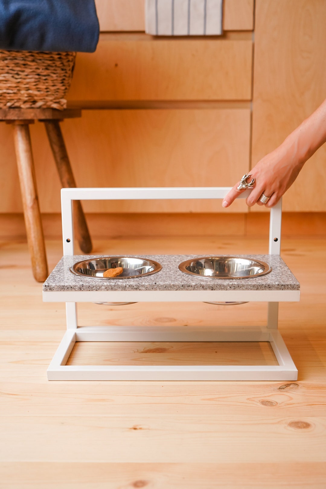 Dog Feeding Table With Faux Stone Tabletop, Dog Bowls Double Stand ...