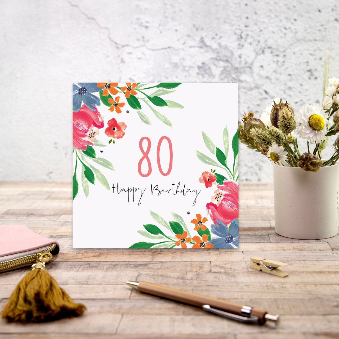 Feliz cumpleaños 80 Tarjeta de cumpleaños 80 con cristales | Etsy