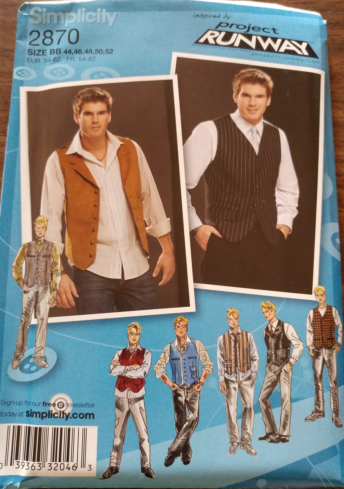 Simplicity 2870 Mens Lined Vest Project Runway Size 44 | Etsy