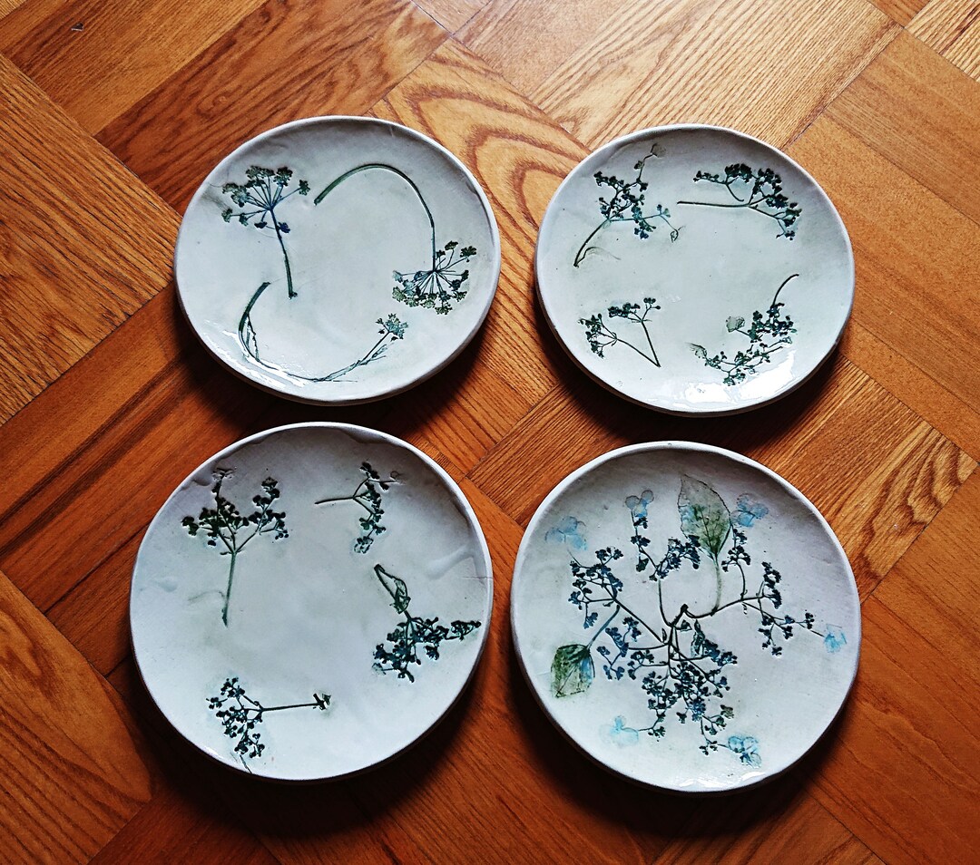 Handmade Big Plates, Meadow, Natural Plate, Ceramic Plate, Pressed ...