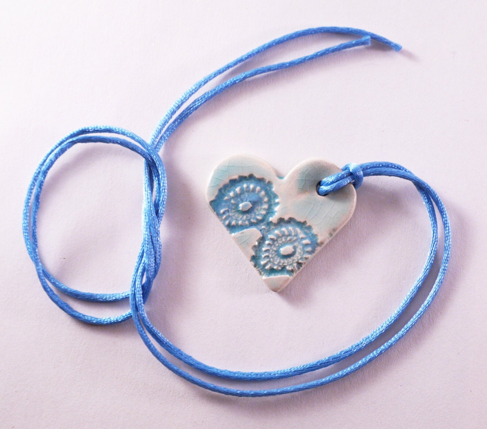 Blue Heart Necklace, Heart Necklace, Blue Heart Pendant, Ceramic ...