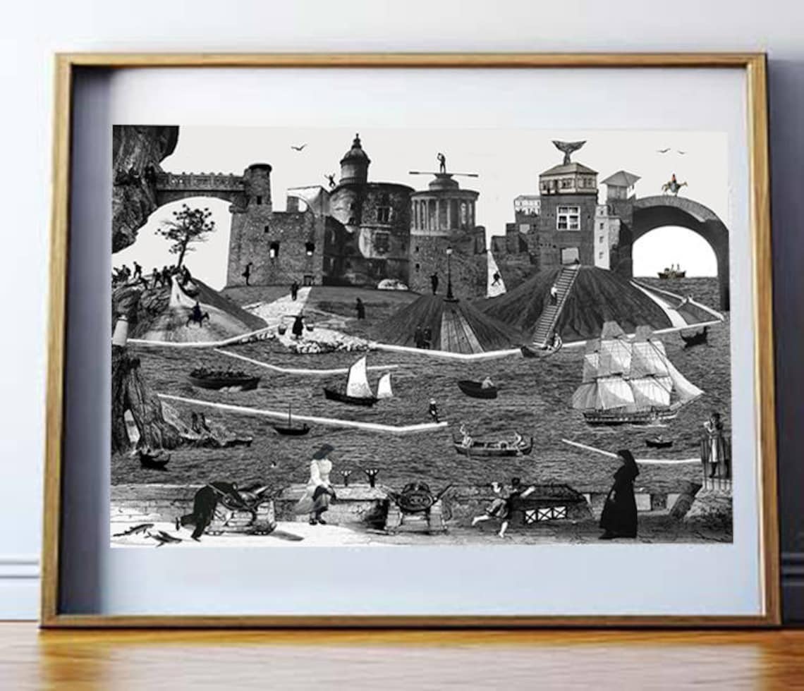 Fine Art Print / A3 Collage / Island / Giclée Print / Black & White ...