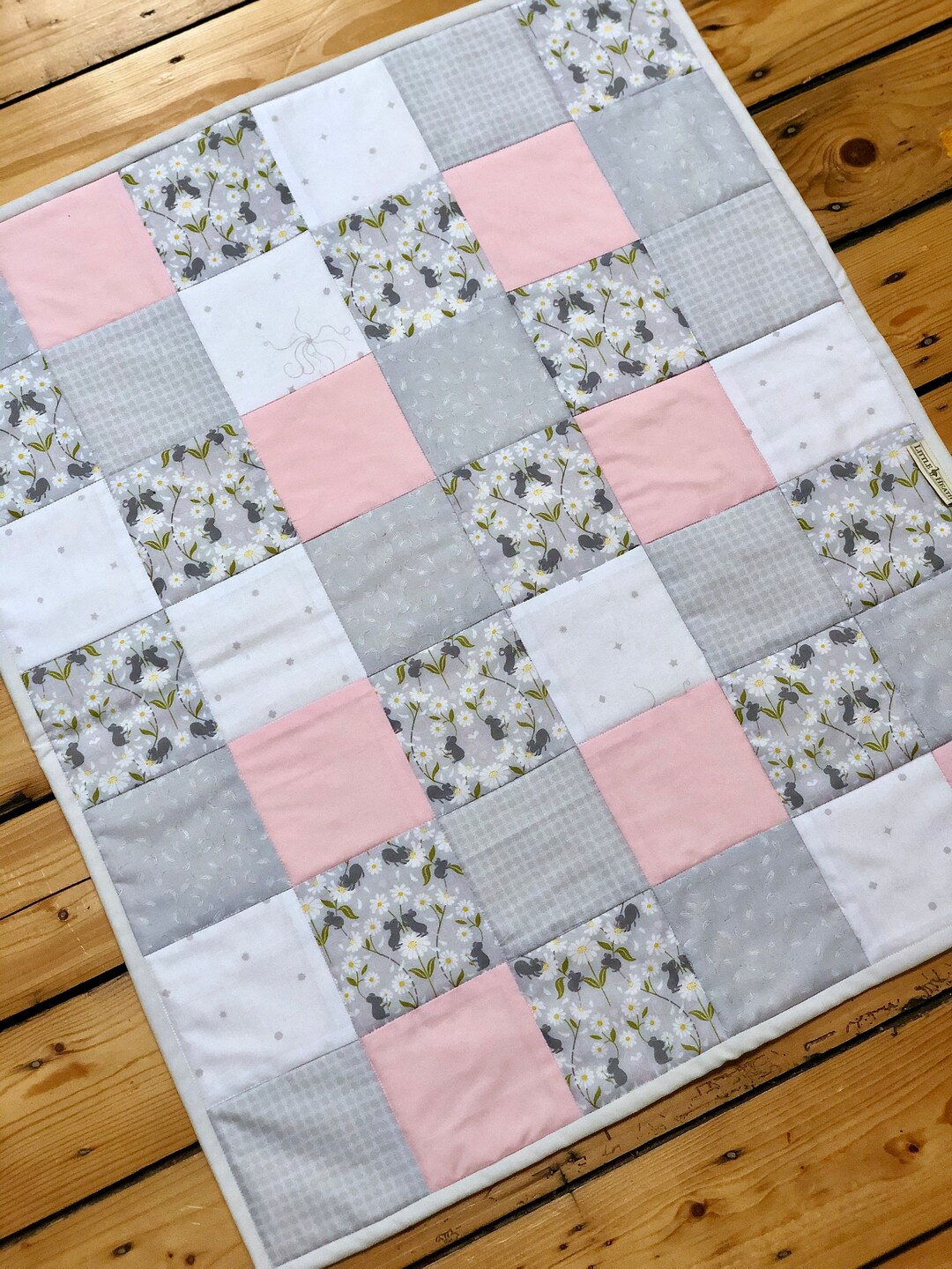 Handmade Traditional Patchwork Baby Girl Mice Grey Gray Daisy Flower ...