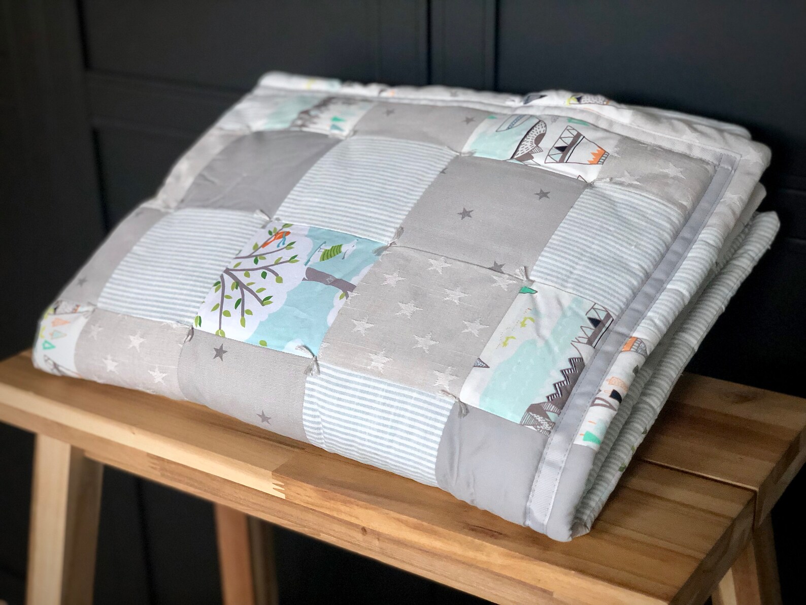 Handmade Traditional Patchwork Baby Boy Blue Cot Quilt Playmat Newborn ...