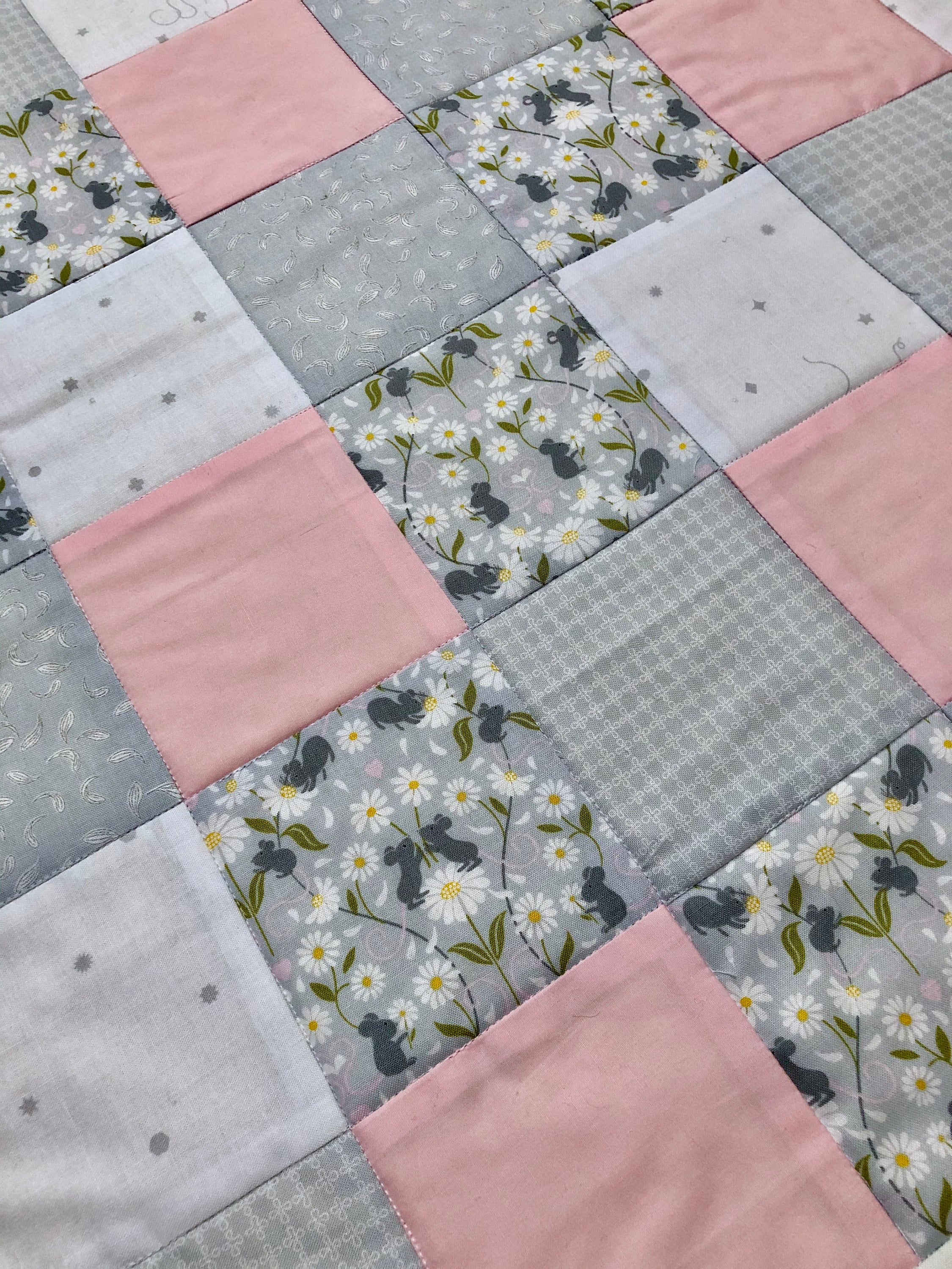 Handmade Traditional Patchwork Baby Girl Mice Grey Gray Daisy Flower ...