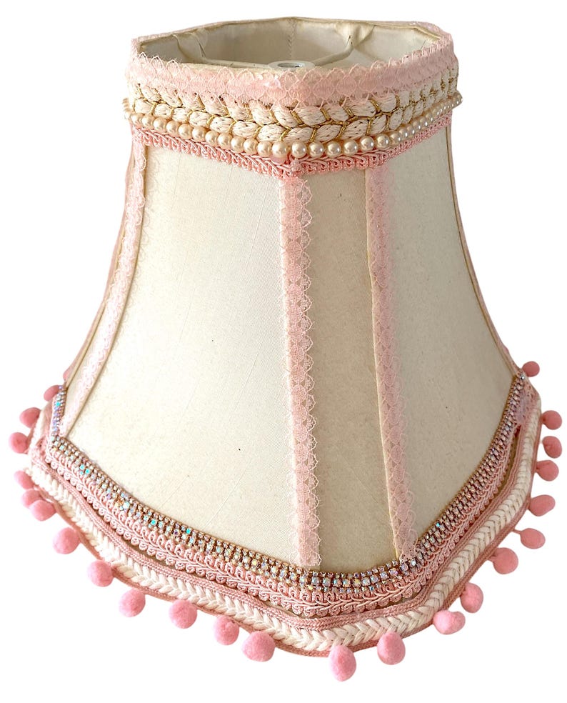 Luxe Fairy Tale Lamp Shade: White, Pink Pastels, Pearls, Lace Trim - Etsy