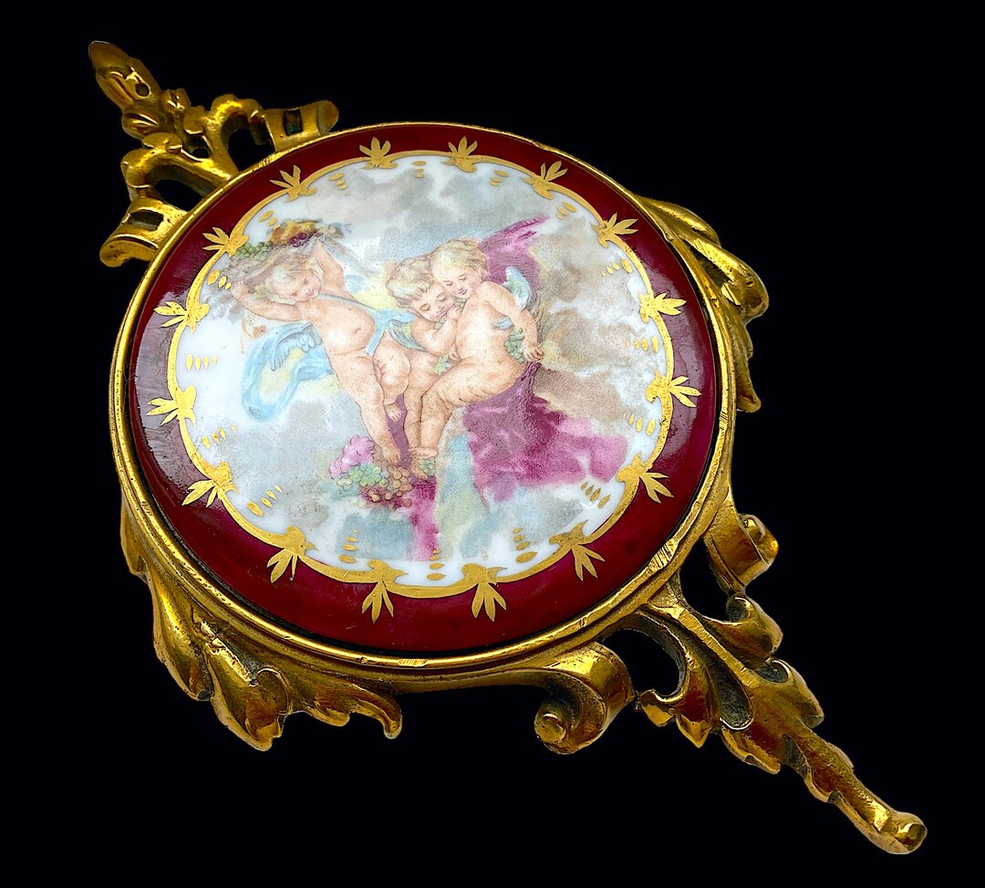 Rare Limoges French Antique Burgundy Red Porcelain Rococo Putti Cupid ...